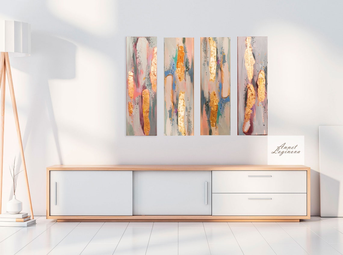 3 Piece Wall Art Modern Art Set of 3 Wall Art Pink Gold - Etsy