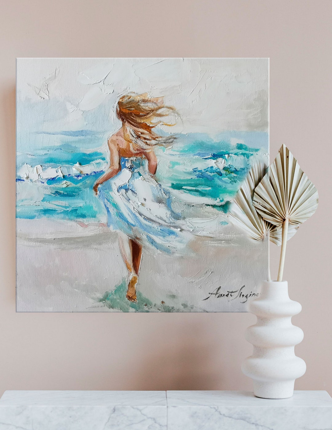 Sea Painting on Canvas, Blue Painting, Shining Sea Painting, Ocean Wall ...