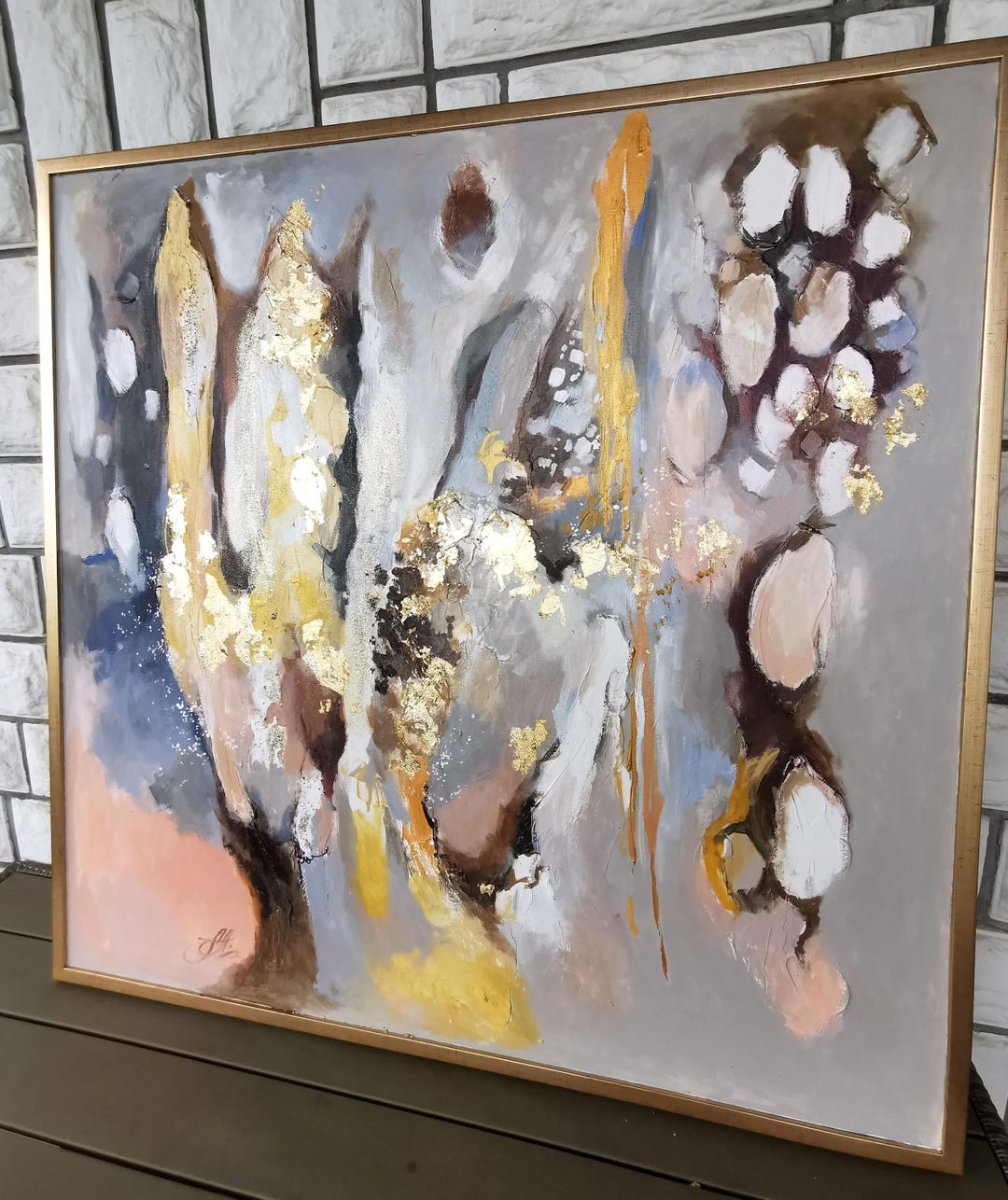 Gold Framed Abstract Painting, Gold Leaf Canvas Art, Large Canvas Art ...