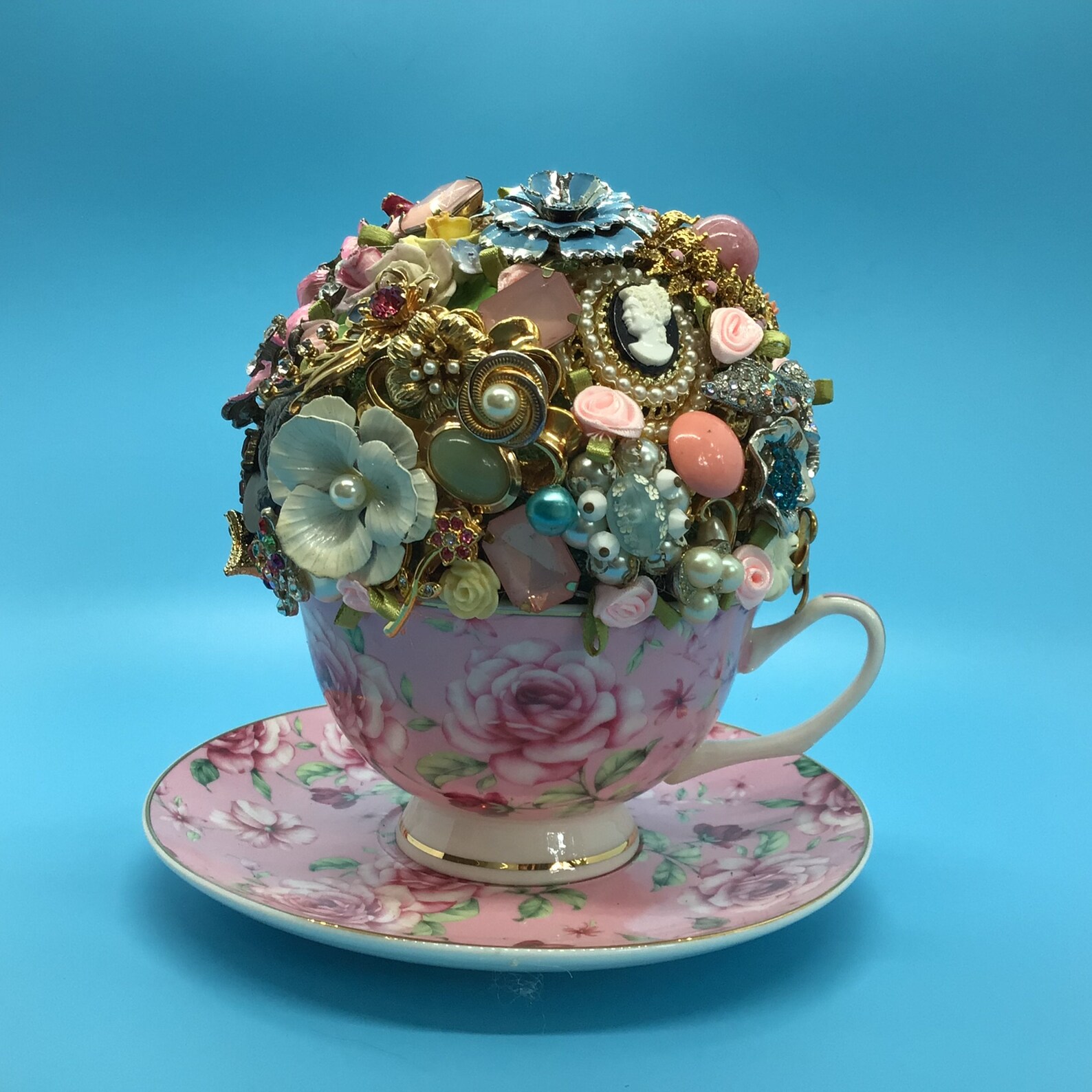 Custom Design Jeweled Teacup Assemblage - Etsy