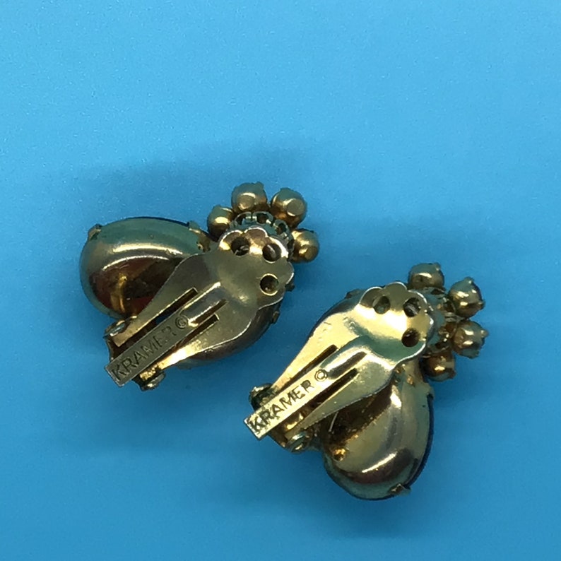 Vintage 1950's Signed Kramer cat's Eye and Rhinestone Earrings - Etsy