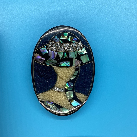 Paua Shell Art Deco Style Lady in Hat Brooch - Gem