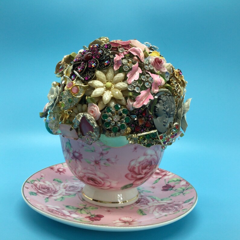 Custom Design Jeweled Teacup Assemblage - Etsy