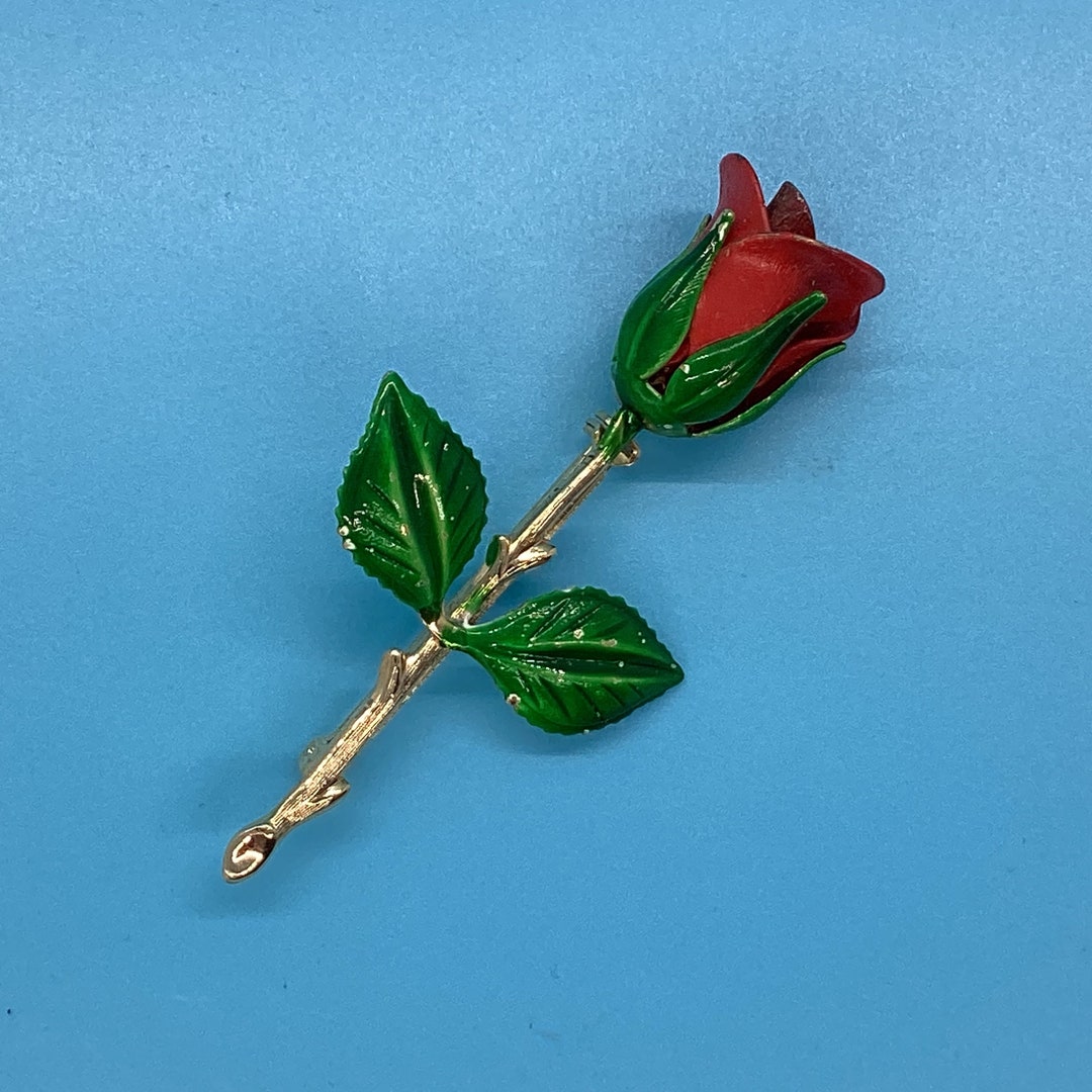 1960s Vintage Enameled Red Rose Brooch - Etsy