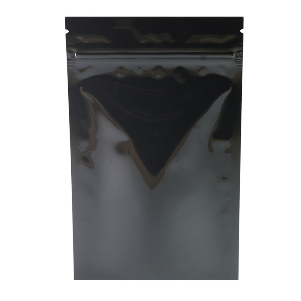 C229- Glossy Black Open Bottom Filling Flat Zip Seal Metallized Foil ...