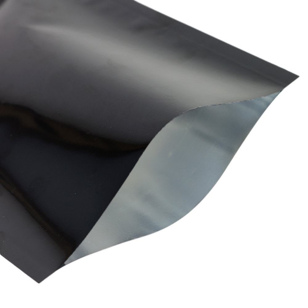 C229- Glossy Black Open Bottom Filling Flat Zip Seal Metallized Foil ...