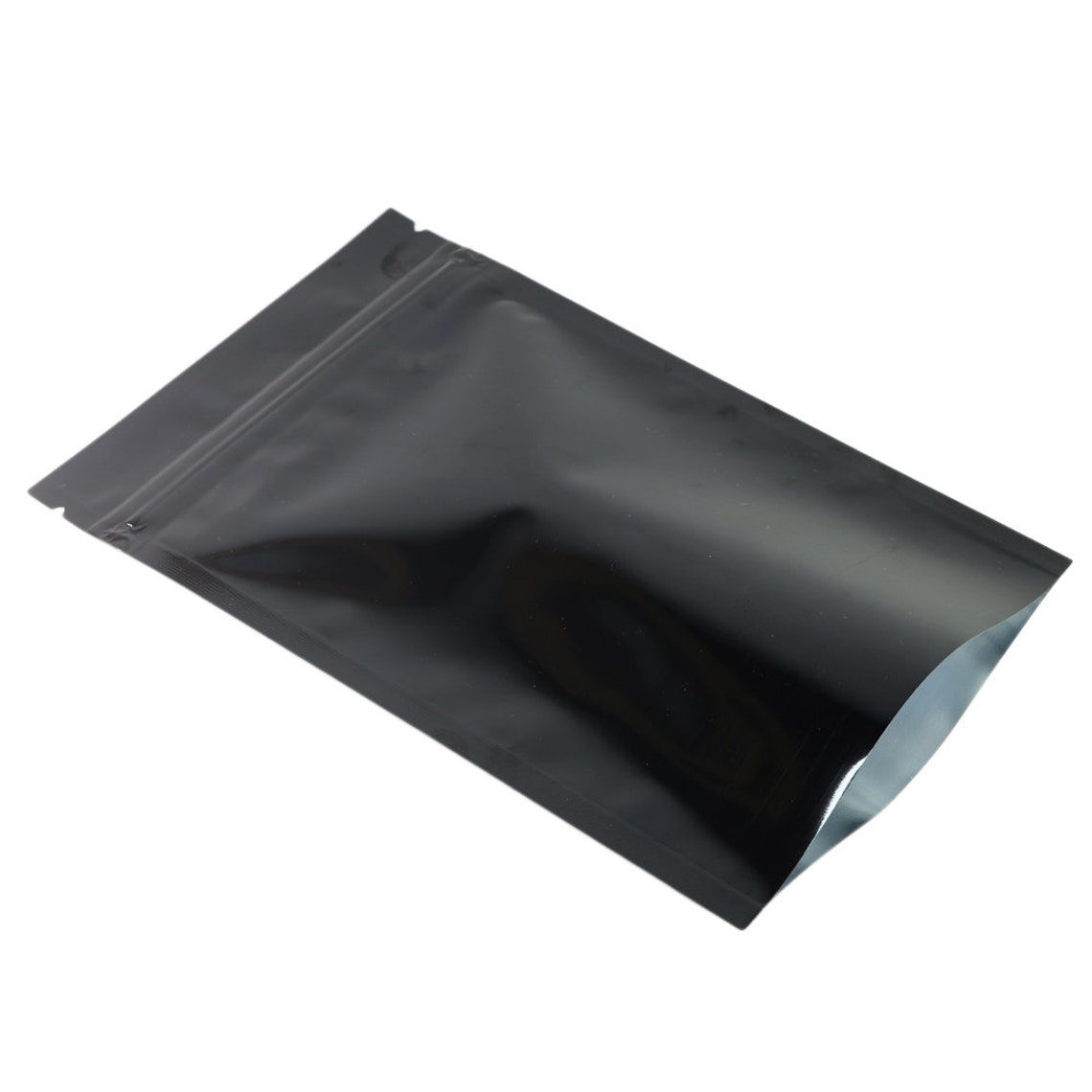 C229- Glossy Black Open Bottom Filling Flat Zip Seal Metallized Foil ...