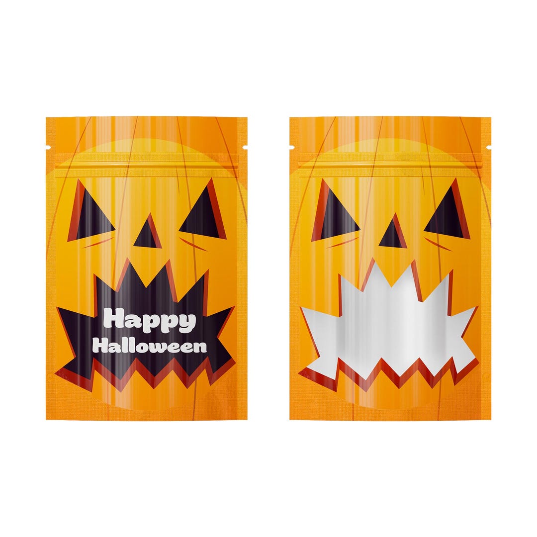 25 Halloween Orange Pumpkin Stand up Reclosable Trick-or-treat Bags ...