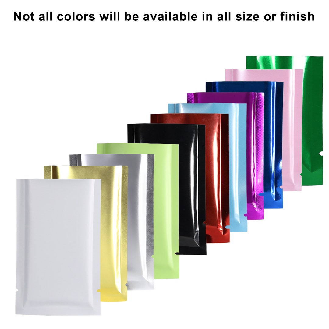 Pack of 100 Mixed Color Open Top Metallized Foil Packaging Sample Size ...