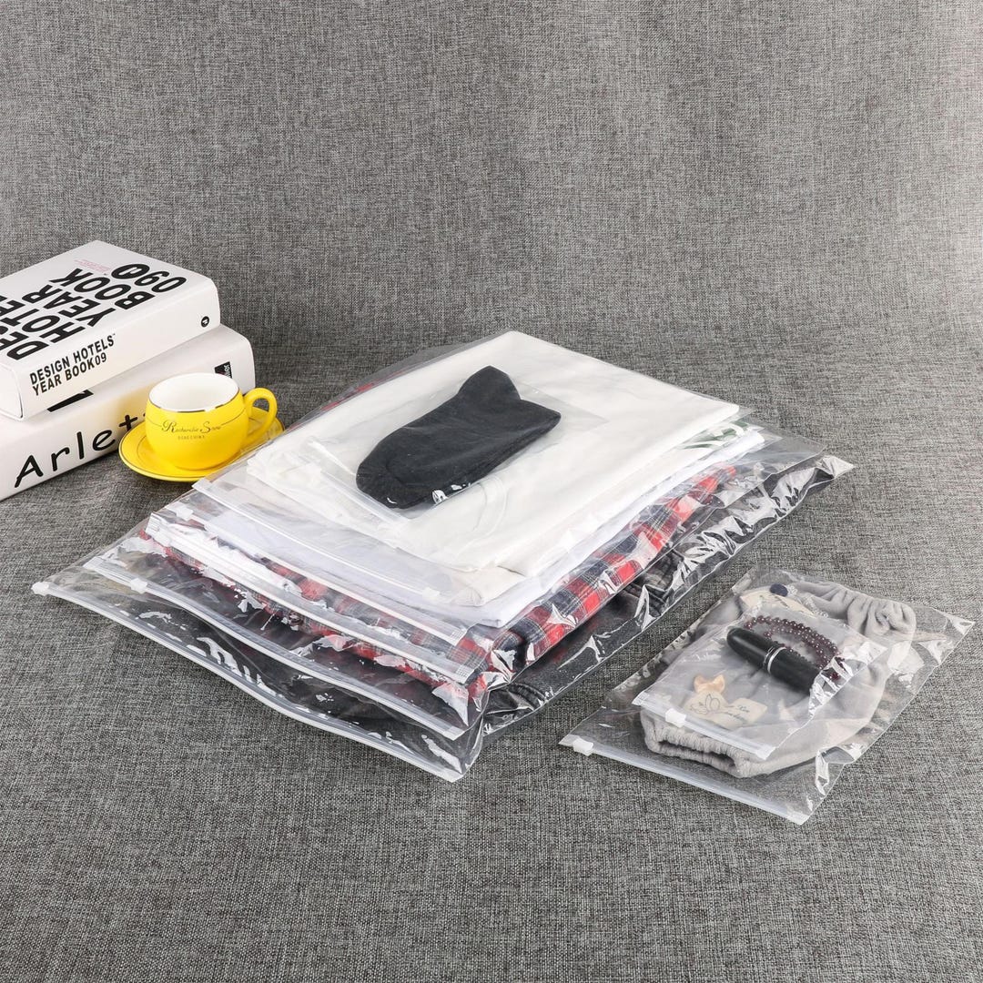 100 Clear Poly Plastic Slider Zipper Bags for Clothing Packaging T ...