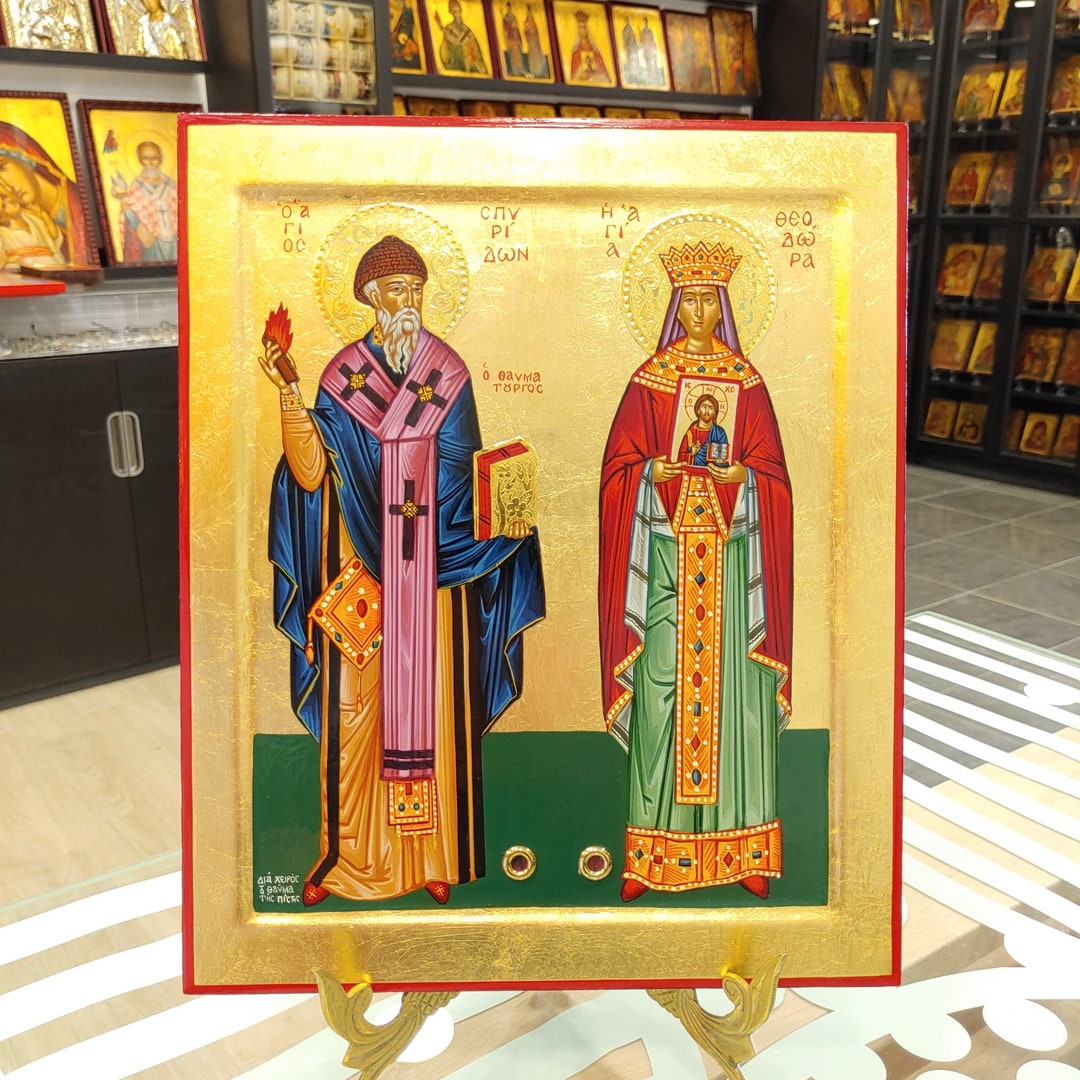 Christian Hand Painted Icon of Saint Theodora and Saint Spyridon ...