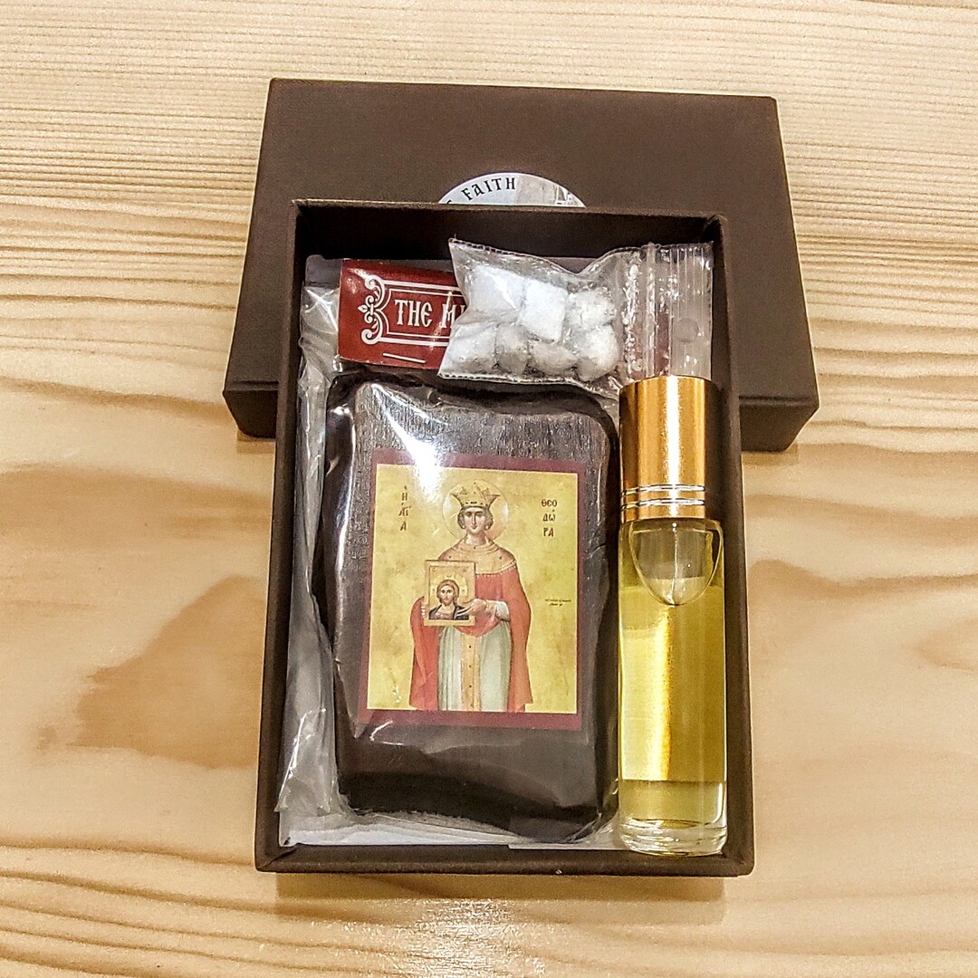Christian Gift Set Saint Theodora Icon, Greek Incense, Holy Athos Myrrh ...