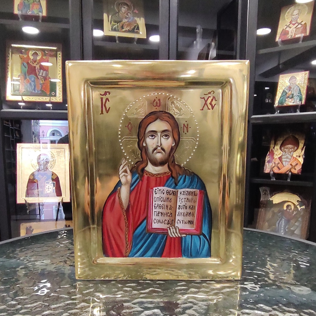 Jesus Christ Hand Painted 24k Gold Christian Icon Greek - Etsy