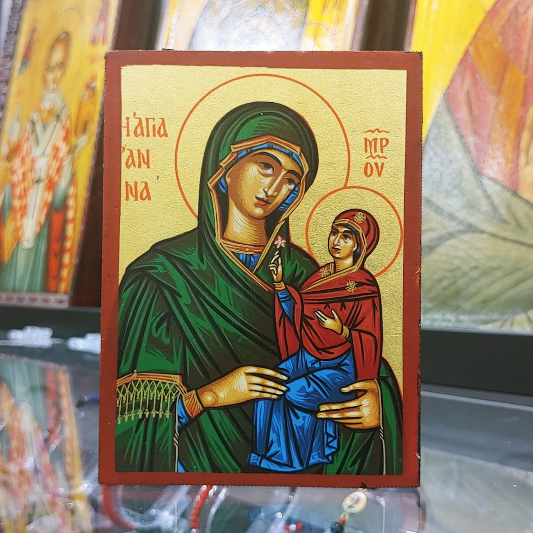 Christian Hand Painted Icon of Saint Anna, Byzantine Greek Orthodox ...