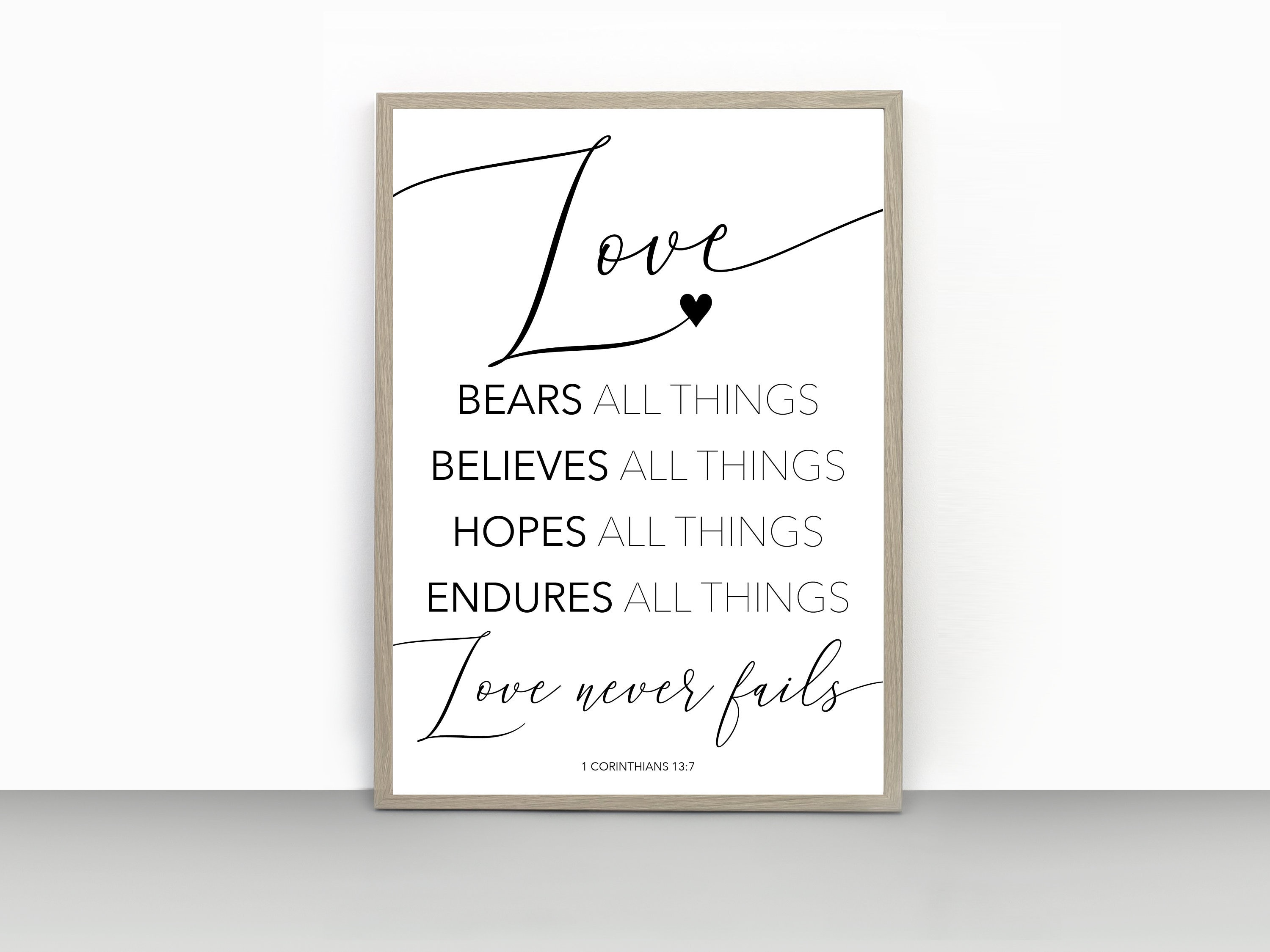 Love Bears All Things, 1 Corinthians 13:7, Bible Verse Art Print ...