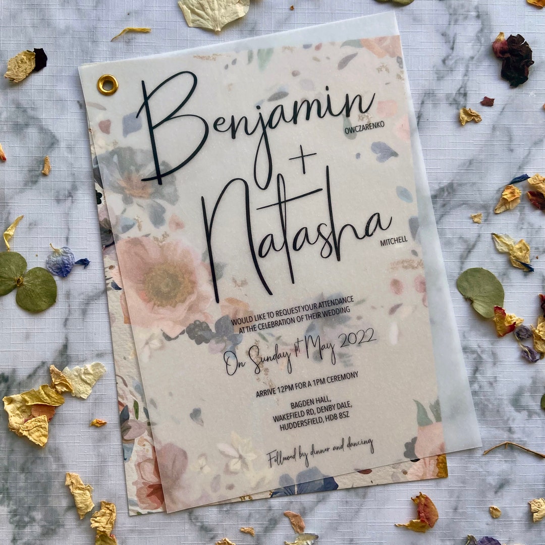 Double Layer Wedding Invitation, Vellum Wedding Invite, Floral Wedding ...