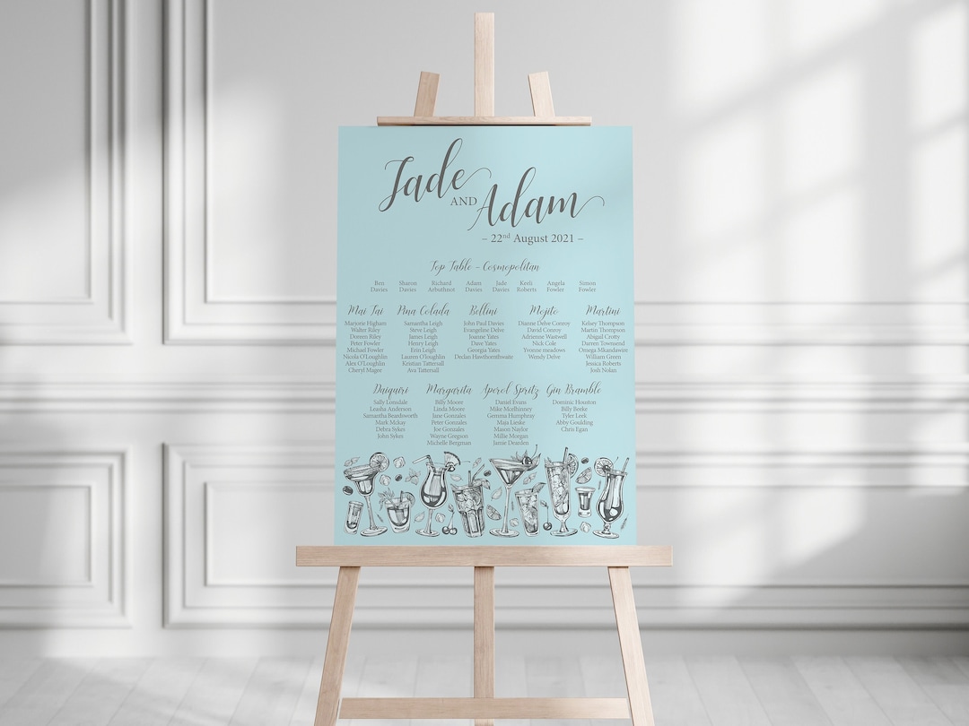 Cocktail Themed Wedding Table Plan, Cocktail Table Seating Plan, Find ...