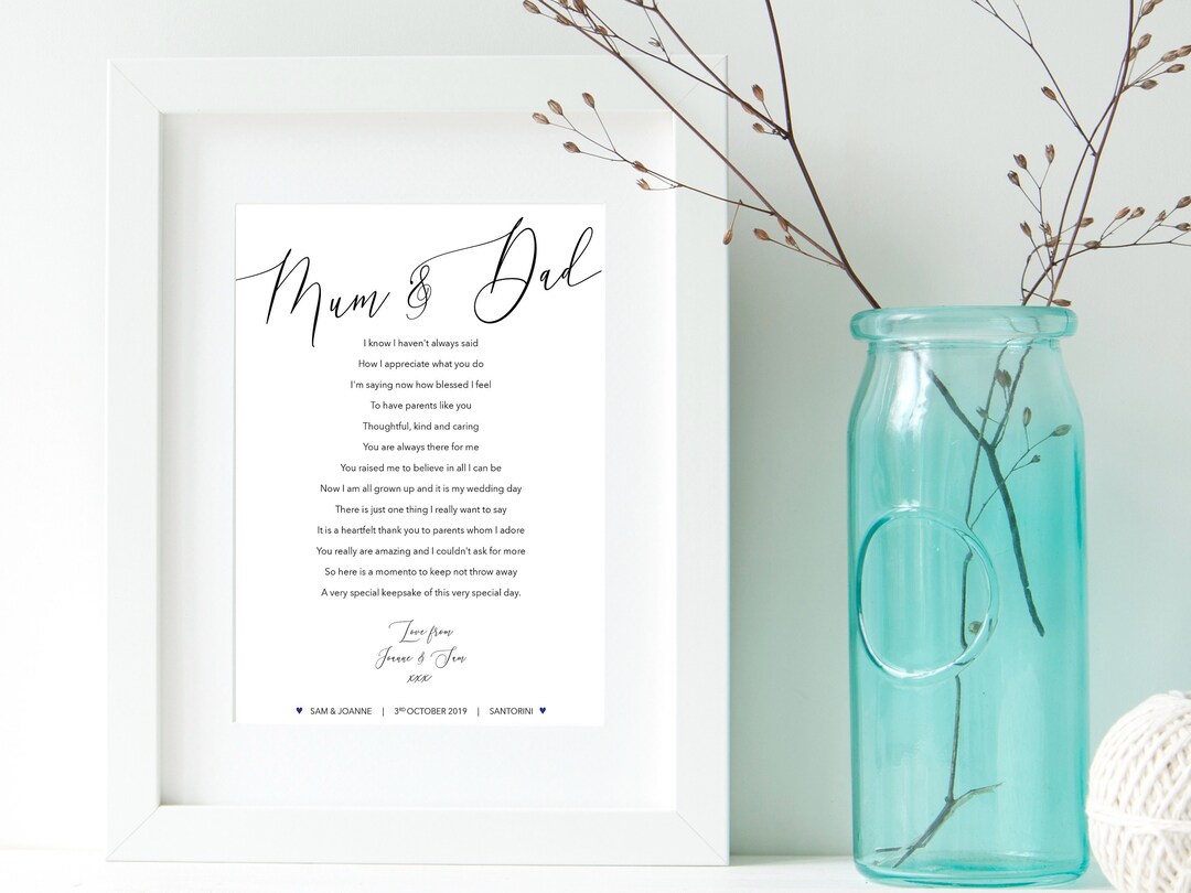 Parents Wedding Poem Print, Wedding Gift, Personalised, Parents Gift ...