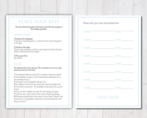 Place Your Bets Card Wedding Speeches Game Wedding Speech | Etsy