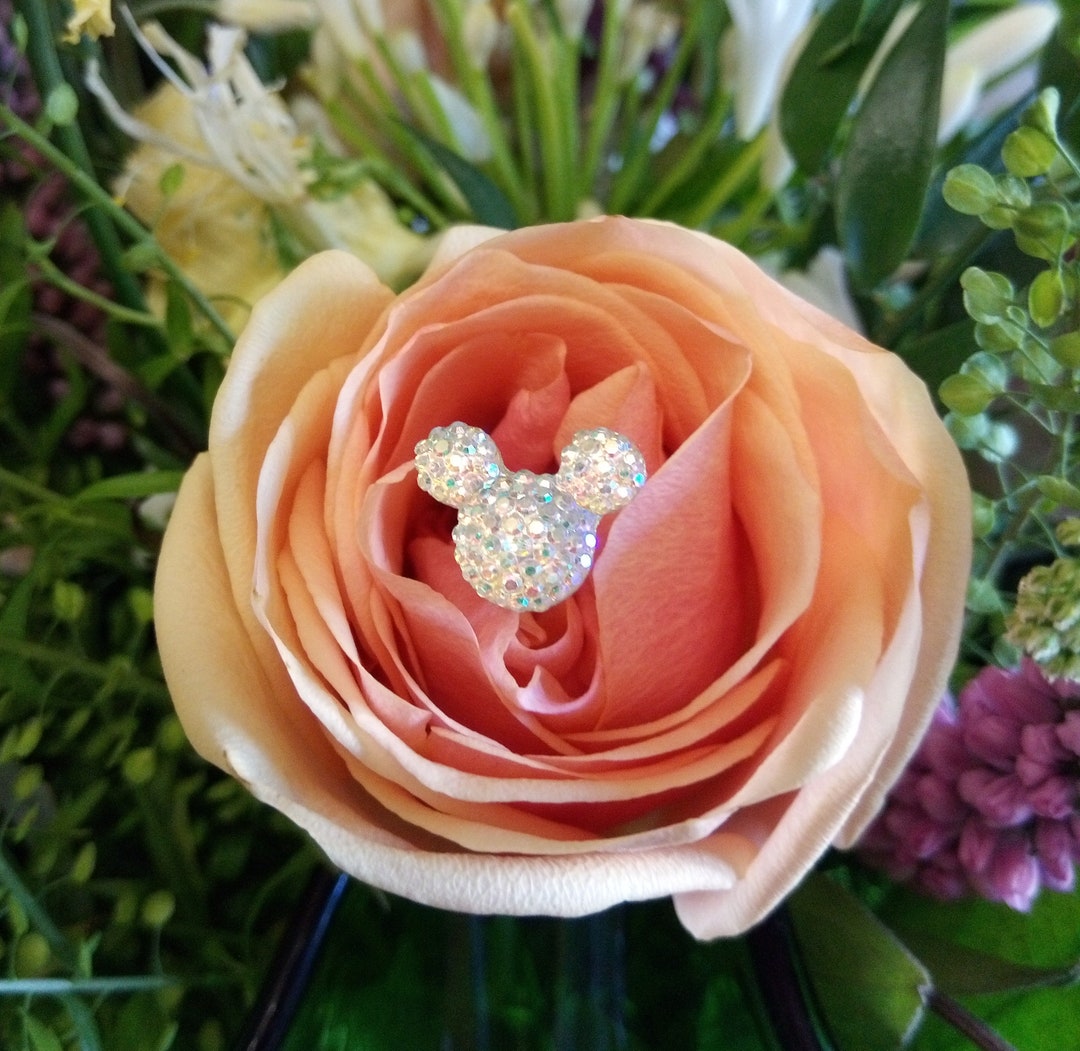 Disney Mickey Bling Minnie Mouse Hidden Ears Flower Pins Brides Wedding ...