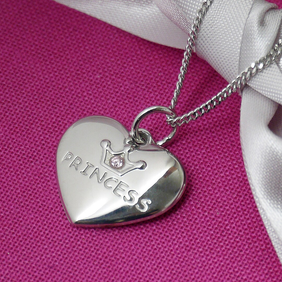 Silver Personalised Princess Heart Pendant With Pink CZ - Etsy