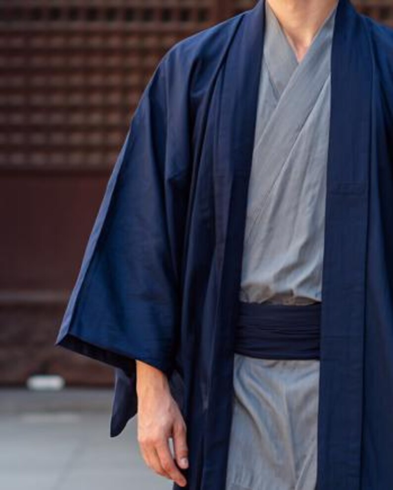 Blue Long Kimono Robe / Mens Kimono / Yukata / Japanese Streetwear ...