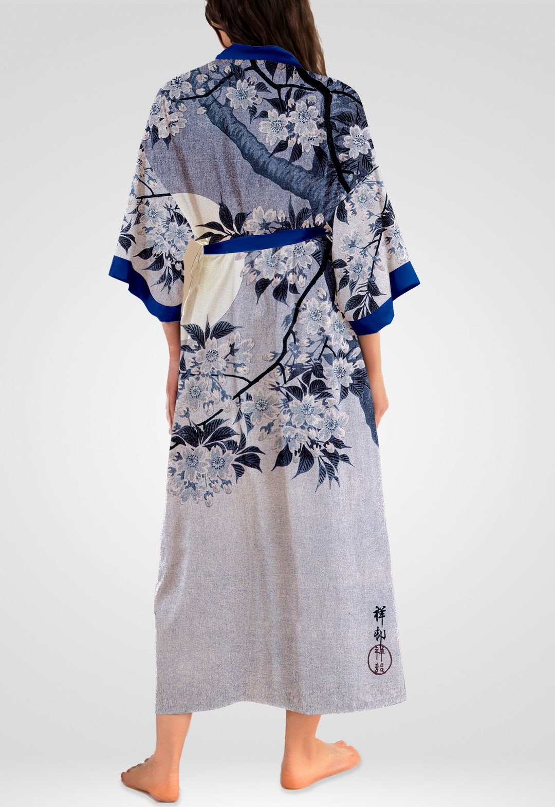 Kimono, Kimono Robe, Floral Satin Robe, Dressing Gown, Japanese ...