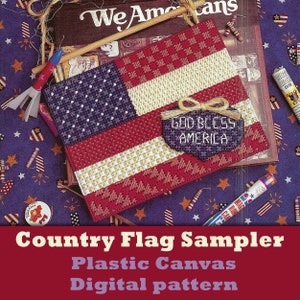 COUNTRY FLAG SAMPLER Plastic Canvas Digital Pattern Americana Patriotic ...
