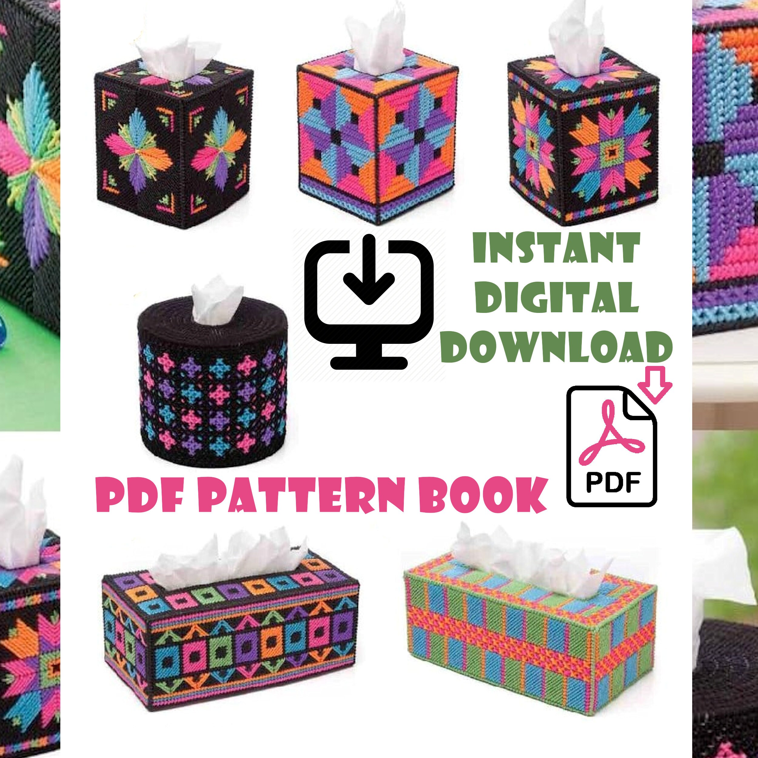 NEON Tissue BOXES Plastic Canvas Digital Pattern Instant | Etsy