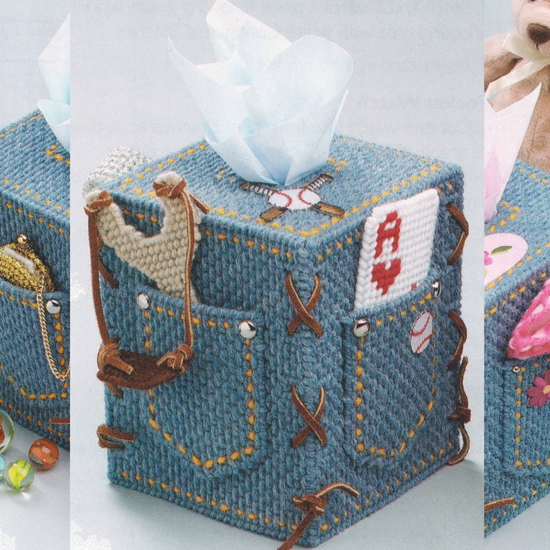 Denim JEANS Plastic Canvas TISSUE BOX Cover Pattern Instant - Etsy