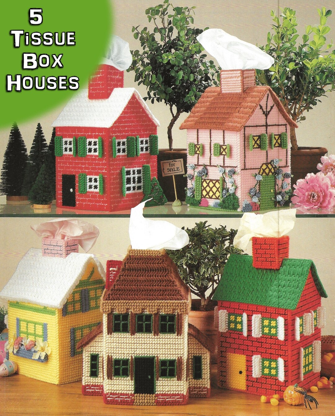 5 TISSUE BOX HOUSES Plastic Canvas Pattern Book Instant Digital ...