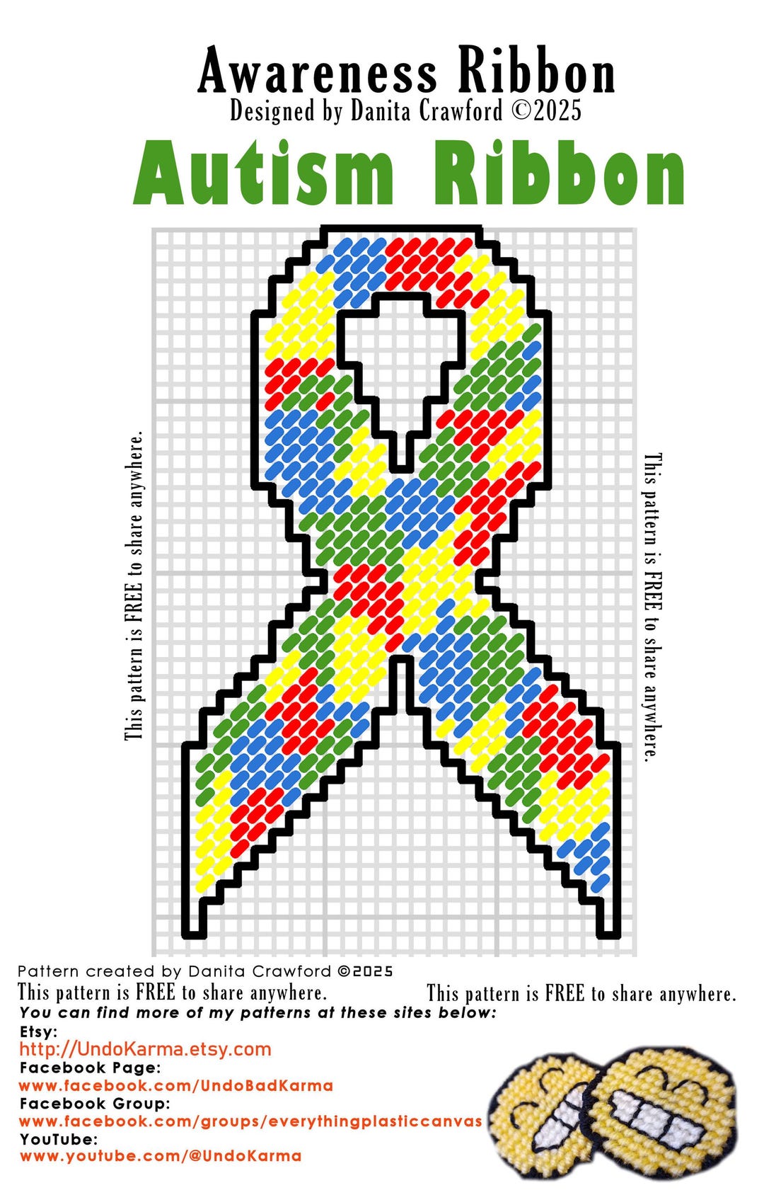 Autism Awareness Ribbon, Pre-cut Plastic Canvas Shape (free Pattern) - Etsy