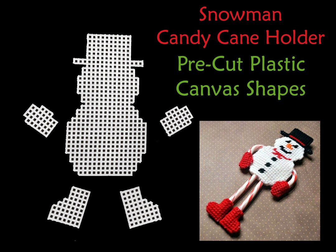 SNOWMAN Plastic Canvas 10 Pre-cut Shapes CANDY CANE Holder Cut-outs ...