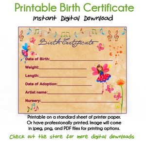 MUSICAL FAIRIES Reborn Baby Doll Birth Certificate Instant Download You ...