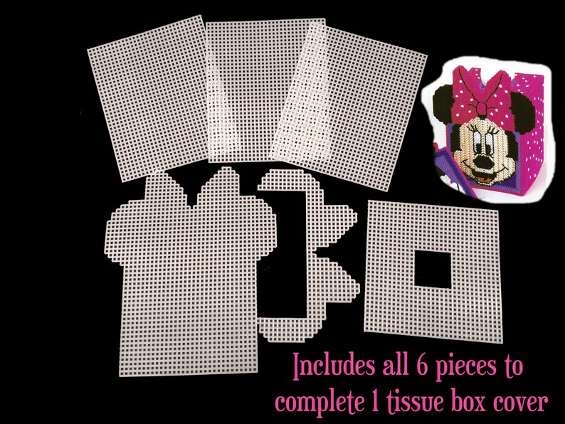 MINNIE MOUSE Tissue Box Pre-cut Plastic Canvas SHAPES Cover Clear 7 ...