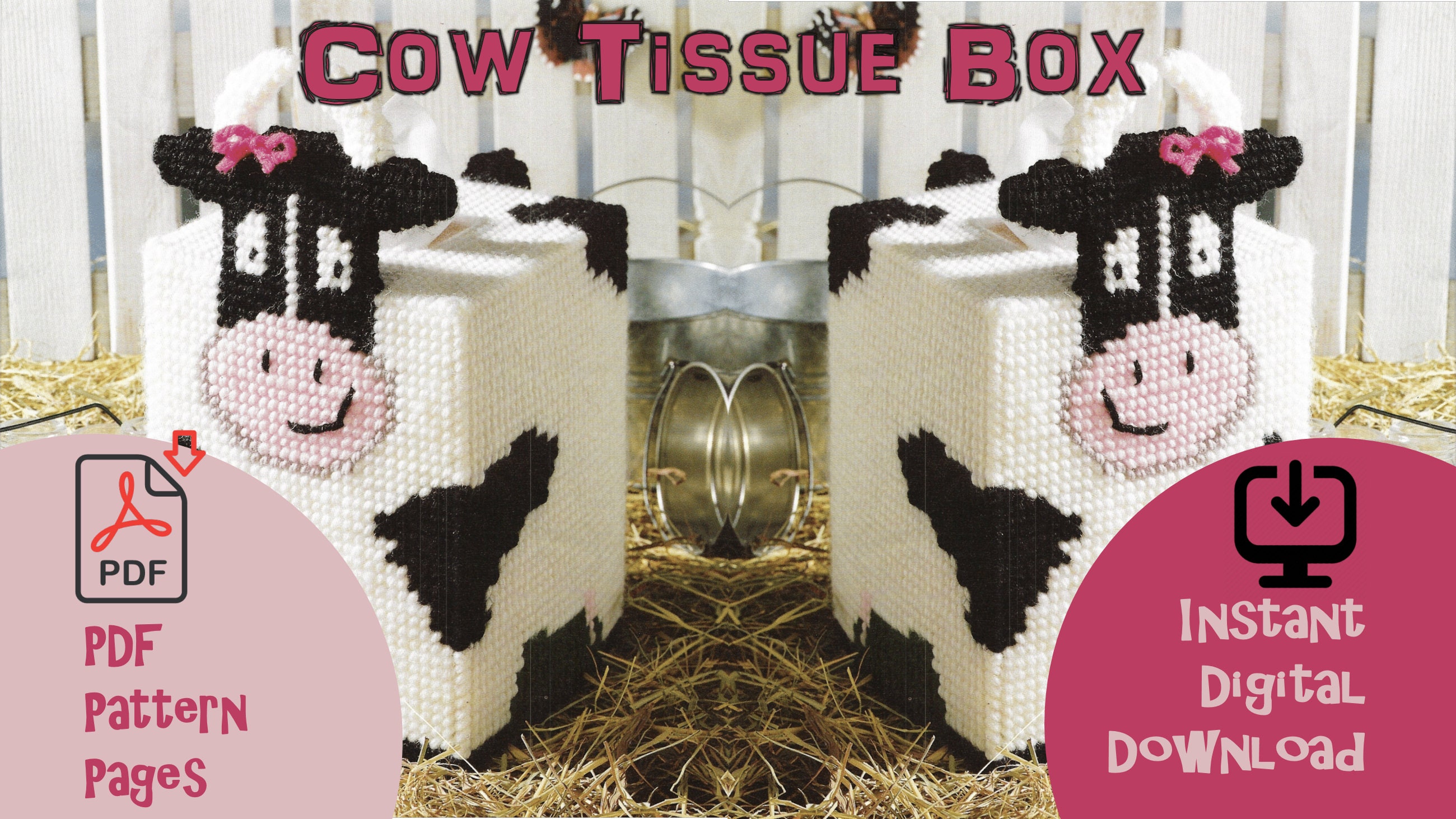 COW TISSUE Box Plastic Canvas Pattern Book Instant Digital | Etsy