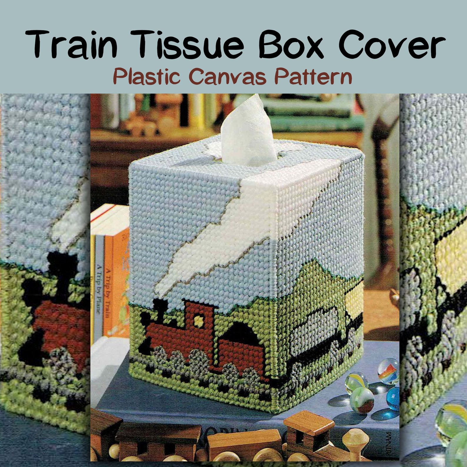 TRAIN Tissue Box PLASTIC CANVAS Cover Pattern Digital Express - Etsy