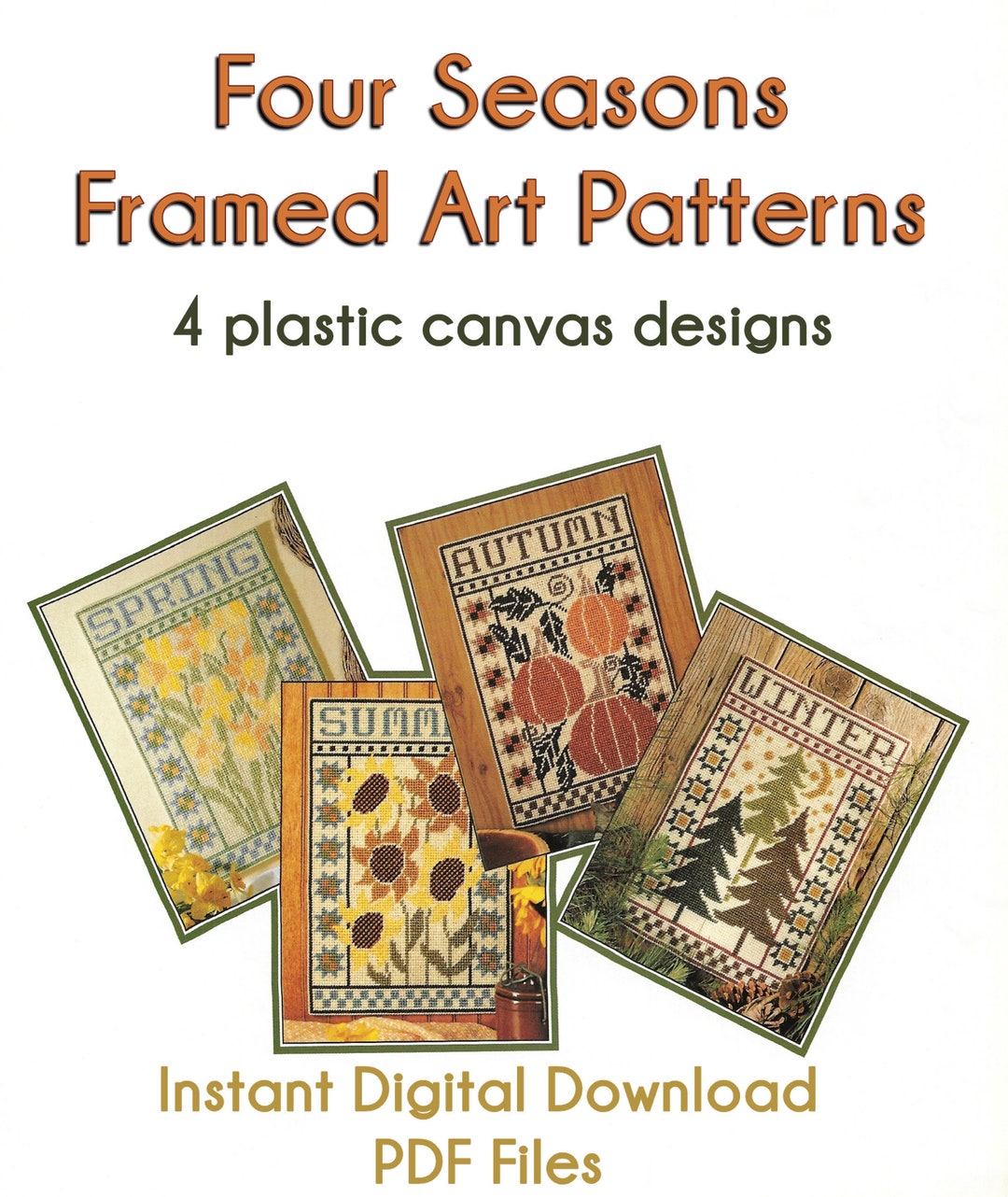 4 SEASONS Framed Wall Art WINTER Autumn SPRING Summer Vintage Plastic ...