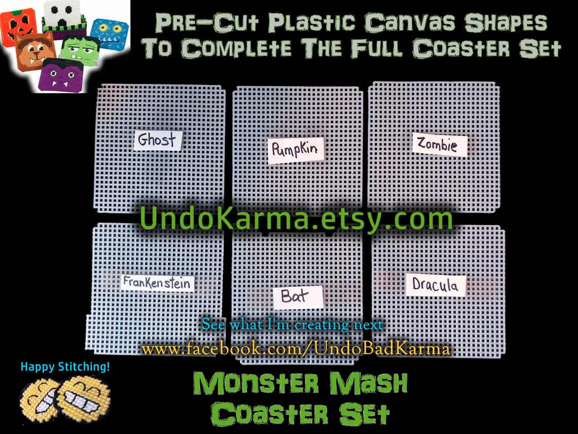 Halloween MONSTER MASH 6-piece Plastic Canvas Pre-cut Shapes Cutouts ...