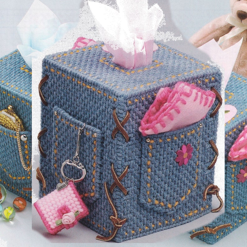 Denim JEANS Plastic Canvas TISSUE BOX Cover Pattern Instant - Etsy