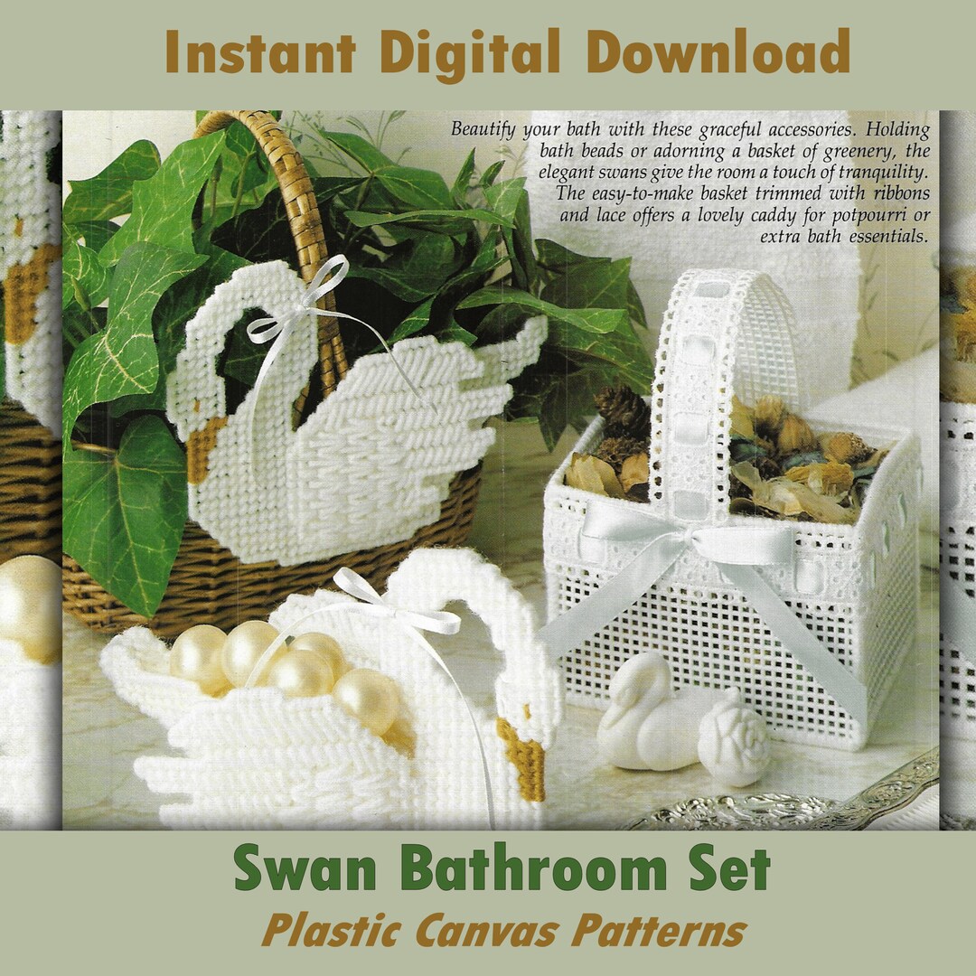 Swan Bath Set Plastic Canvas PDF Pattern: Elegant Bathroom Decor ...