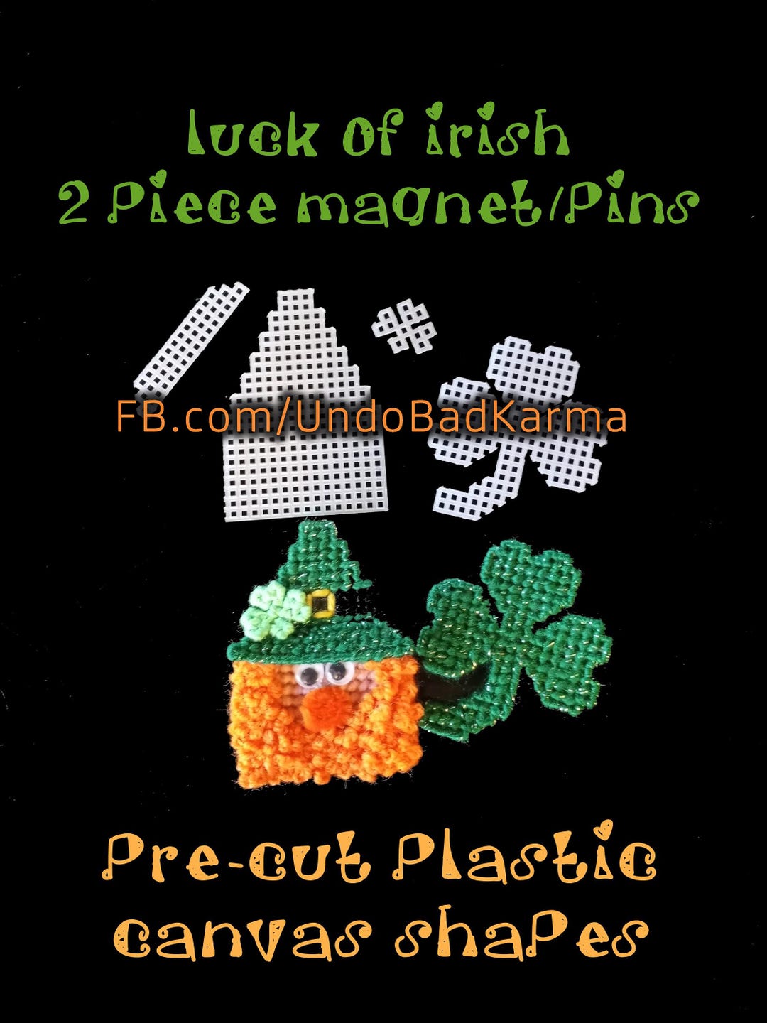 IRISH MAGNETS Pre-cut Plastic CANVAS Shapes Cut Outs Set Clover Bearded ...