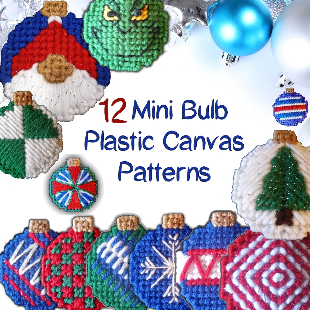12 CHRISTMAS Bulbs PLASTIC CANVAS Pattern Mini Bulbs Gnome Grinch ...
