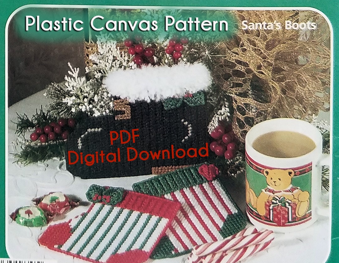 SANTA'S Boot & Sock COASTER Plastic Canvas Pattern Instant Digital ...