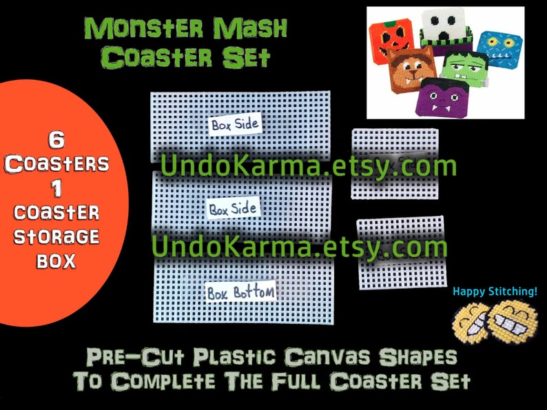 Halloween MONSTER MASH 6-piece Plastic Canvas Pre-cut Shapes Cutouts ...