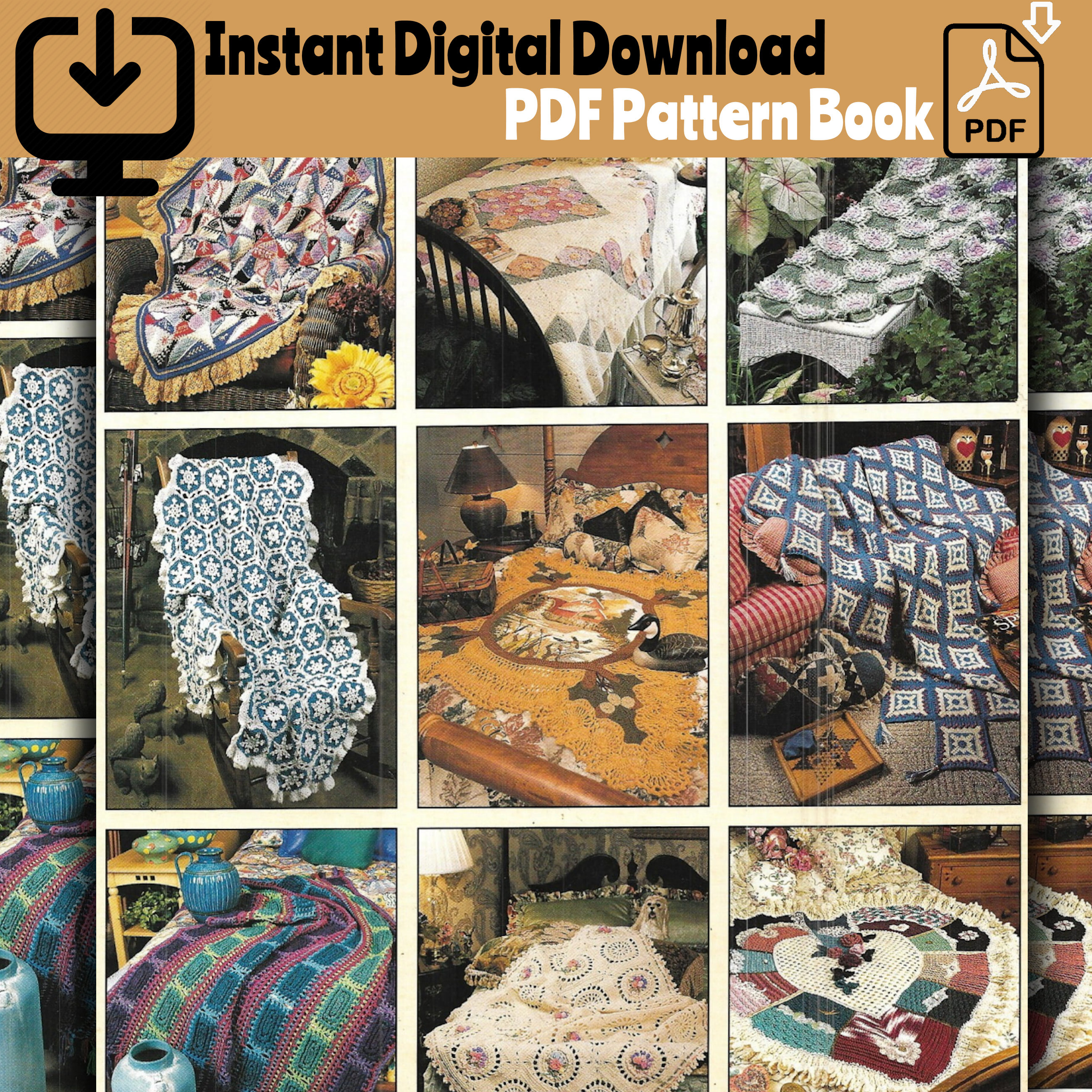 CROCHET Award Winning AFGHANS Digital PATTERN Book Yarn Round Granny ...