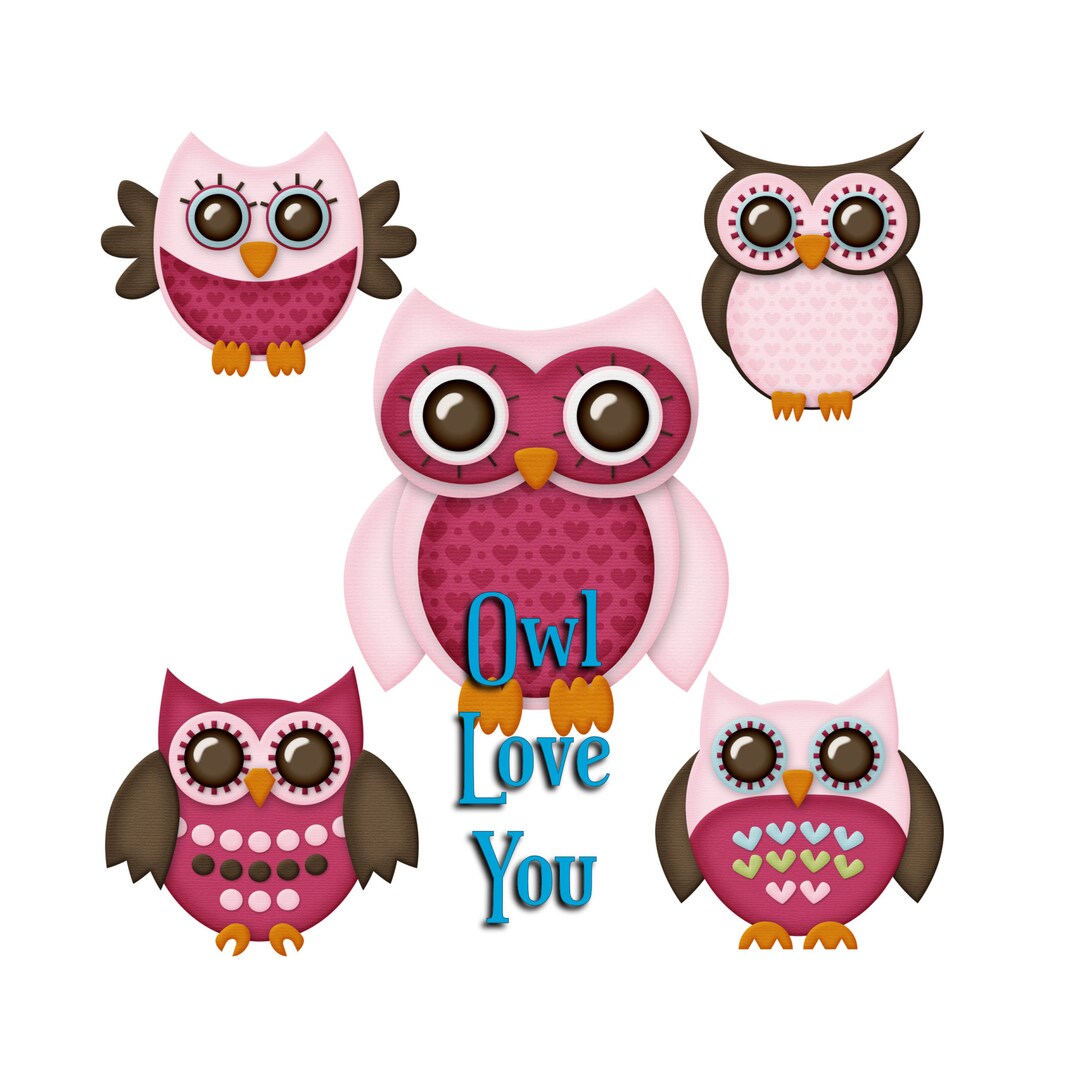 OWL LOVE YOU Digital Scrapbook Graphic Set 5 Large Owls Elements Clip ...