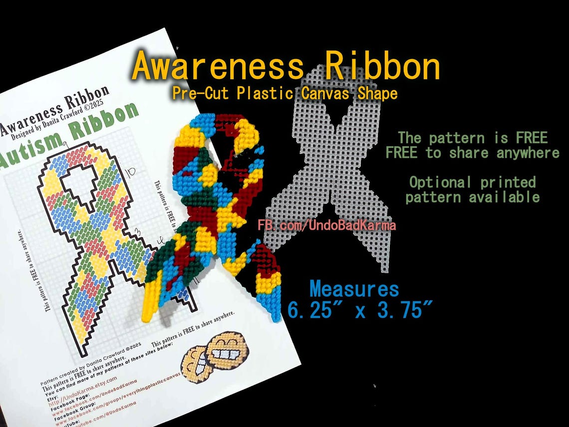Autism Awareness Ribbon, Pre-cut Plastic Canvas Shape (free Pattern) - Etsy