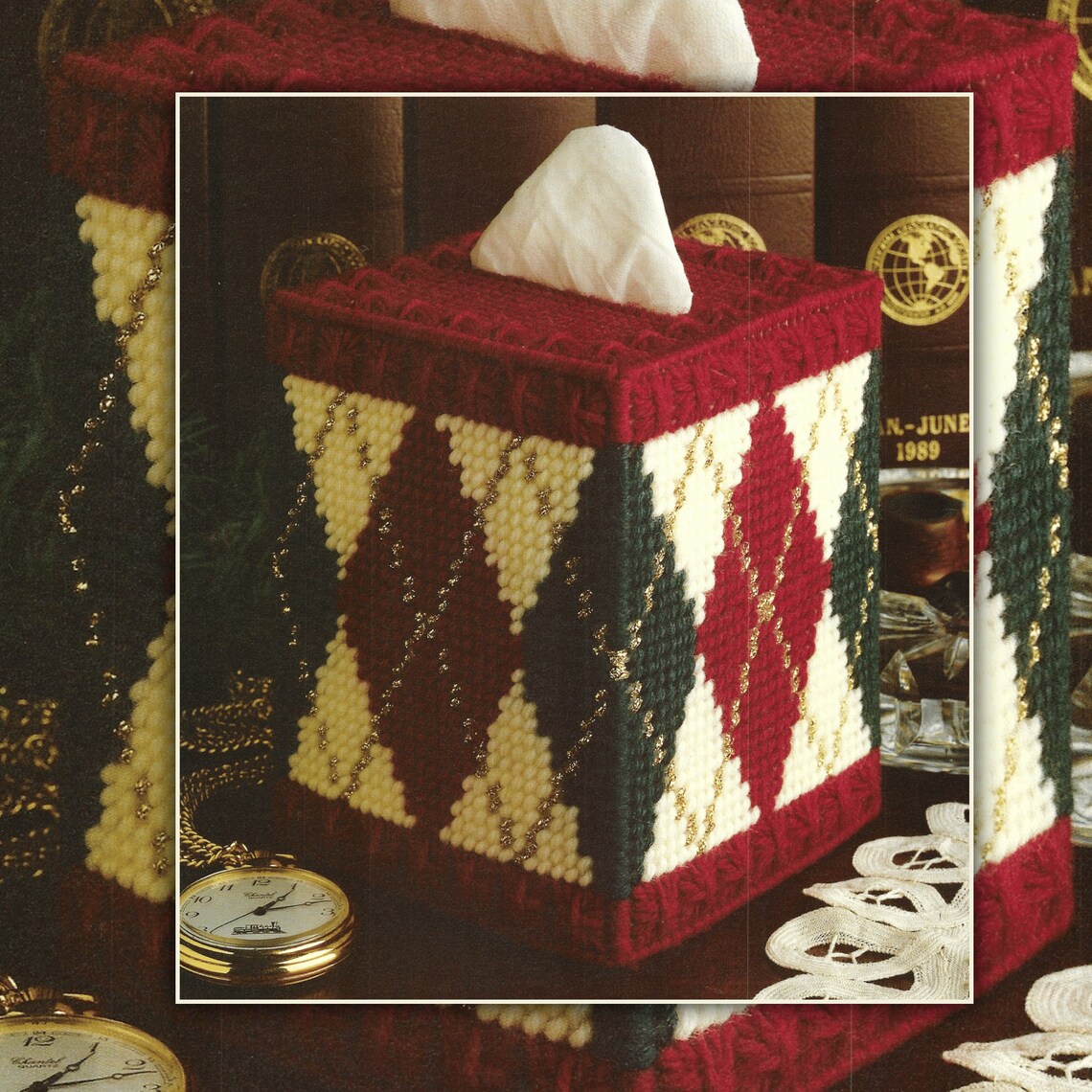 ARGYLE Classic TISSUE Box Plastic Canvas Pattern Book Instant - Etsy