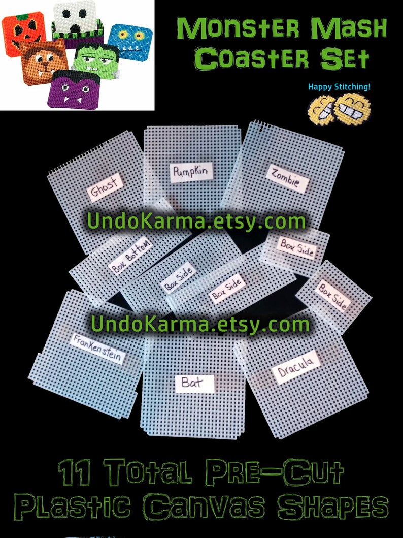 Halloween MONSTER MASH 6-piece Plastic Canvas Pre-cut Shapes Cutouts ...